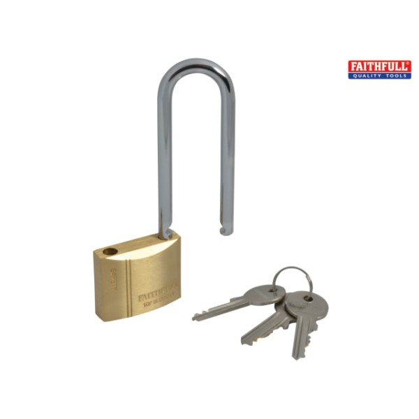 Faithfull Brass Padlock 40mm Long Shackle 3 Keys