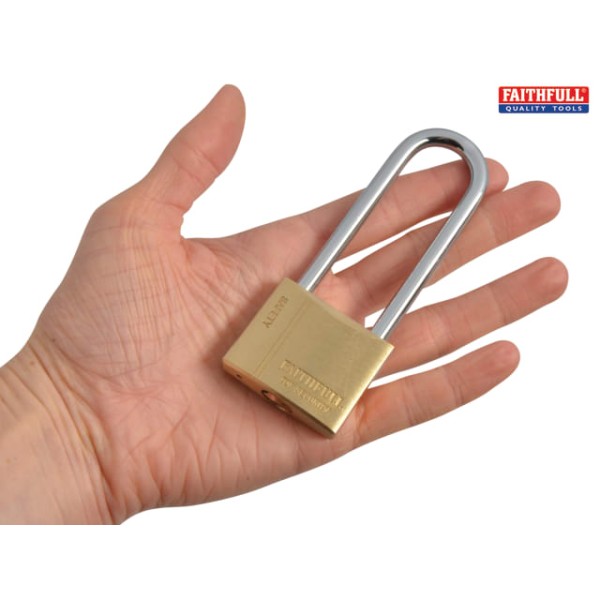 Faithfull Brass Padlock 40mm Long Shackle 3 Keys