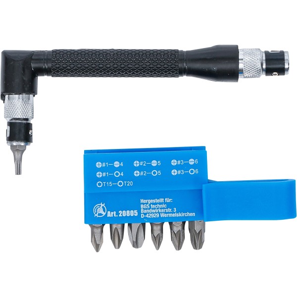 BGS Technic Angled Screwdriver with 7 double ended bits | 6.3 mm (1/4 ...