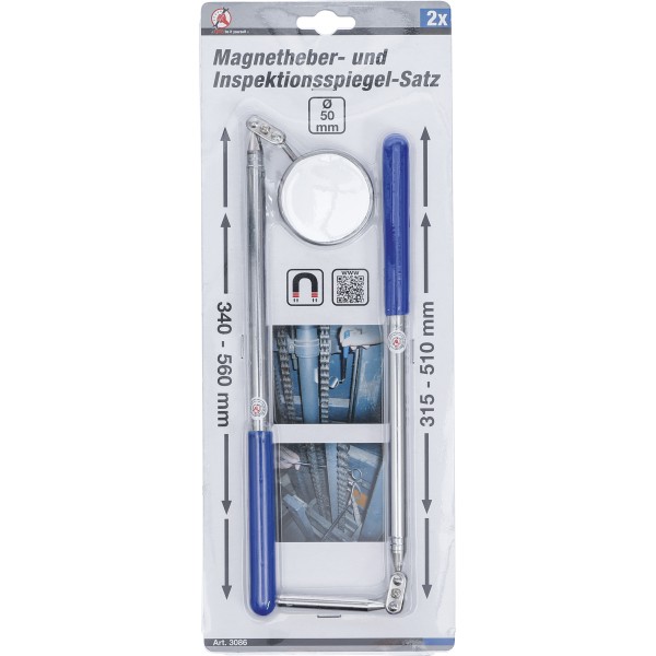 BGS Technic Magnetic Pick-Up Tool / Inspection Mirror Set | 2 pcs.
