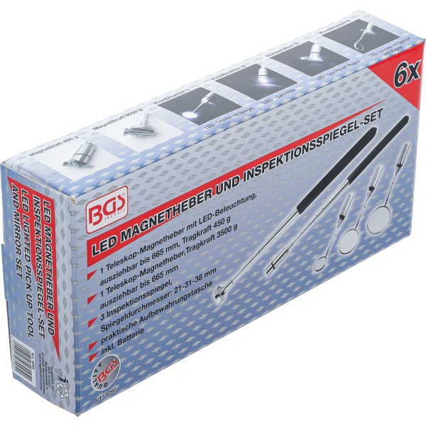 BGS Technic LED magnetic Pick-Up Tool and Inspection Mirror Set
