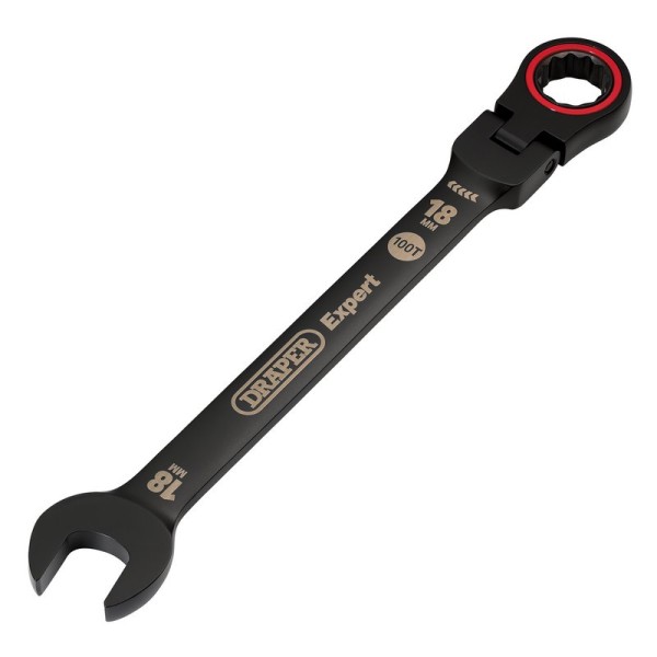 Draper EXPERT 18mm Hi-Torq® Metric Flexible Head Ratchet Combination Spanner - Black